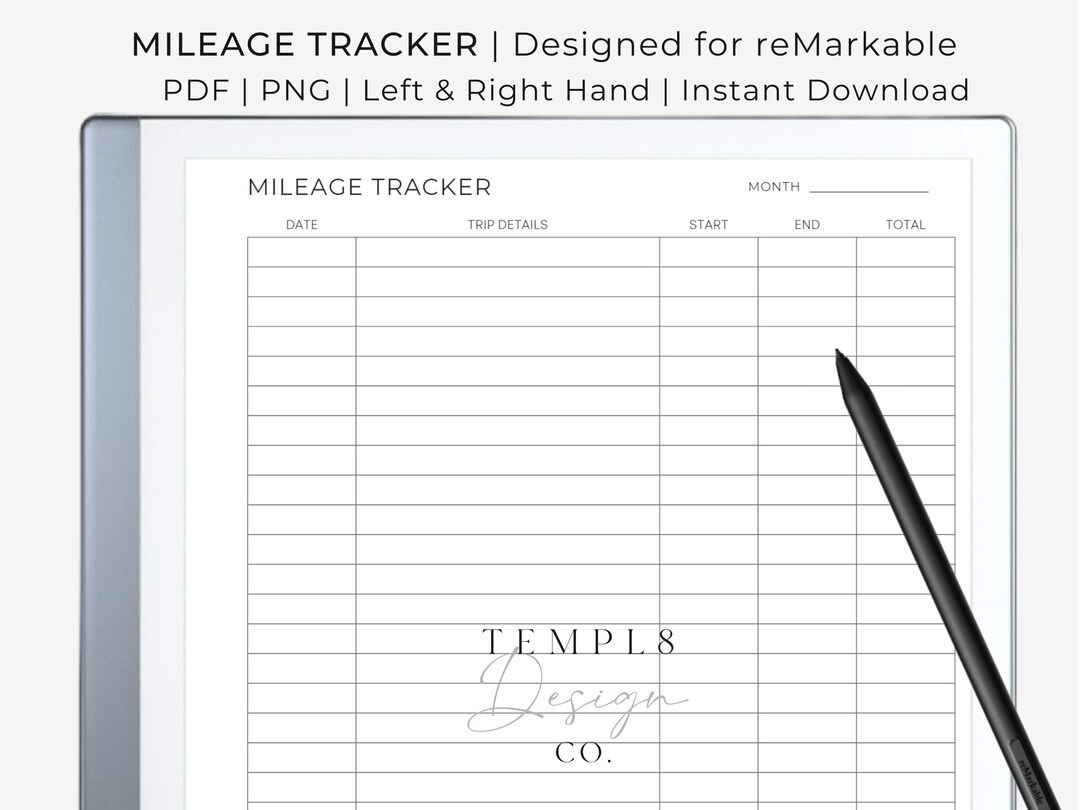 Mileage Tracker | Remarkable 2 Template | Instant Download | Right ...