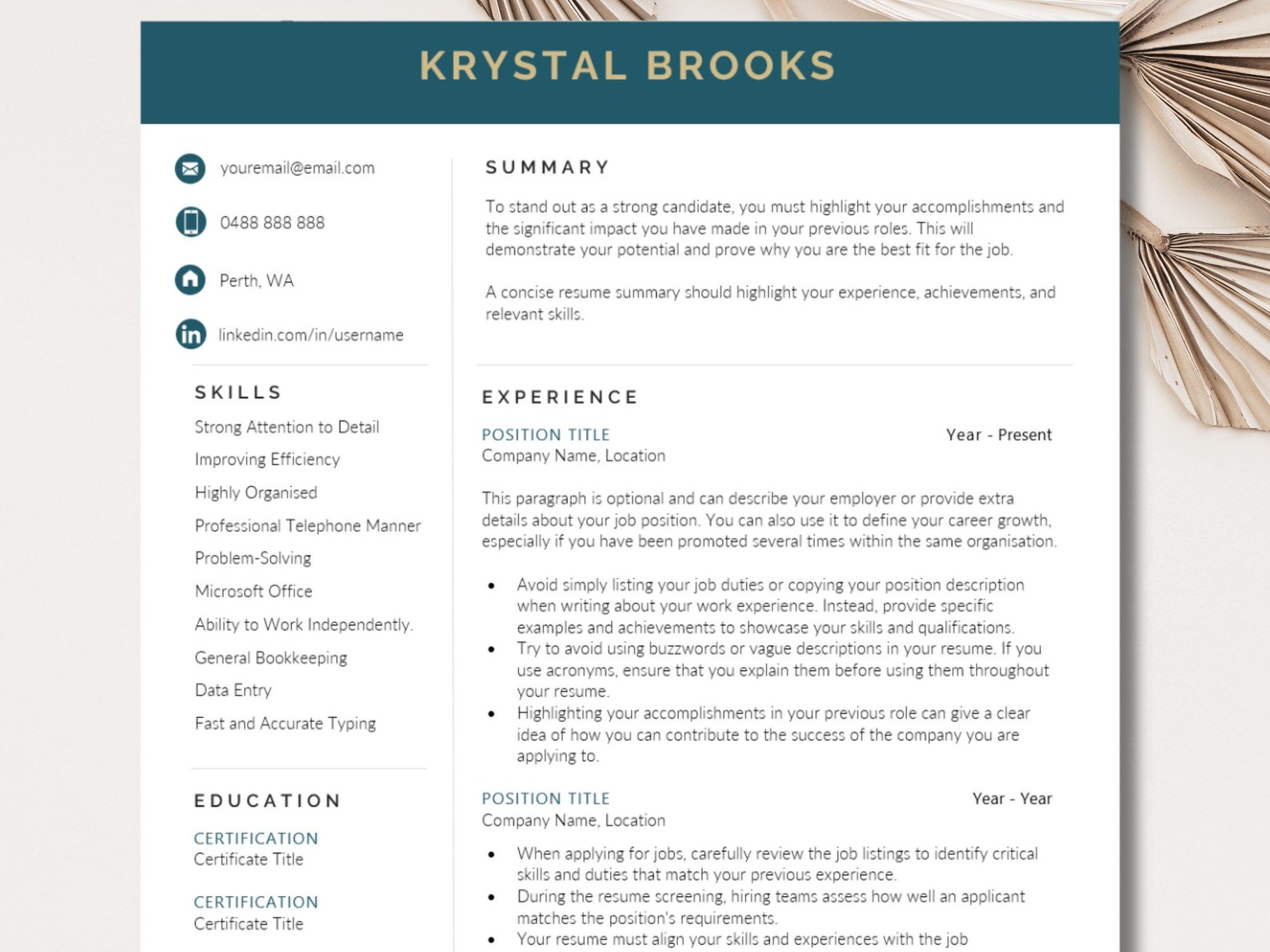 Microsoft Word Resume Template | 1-3 Page Resume Template | Cover ...