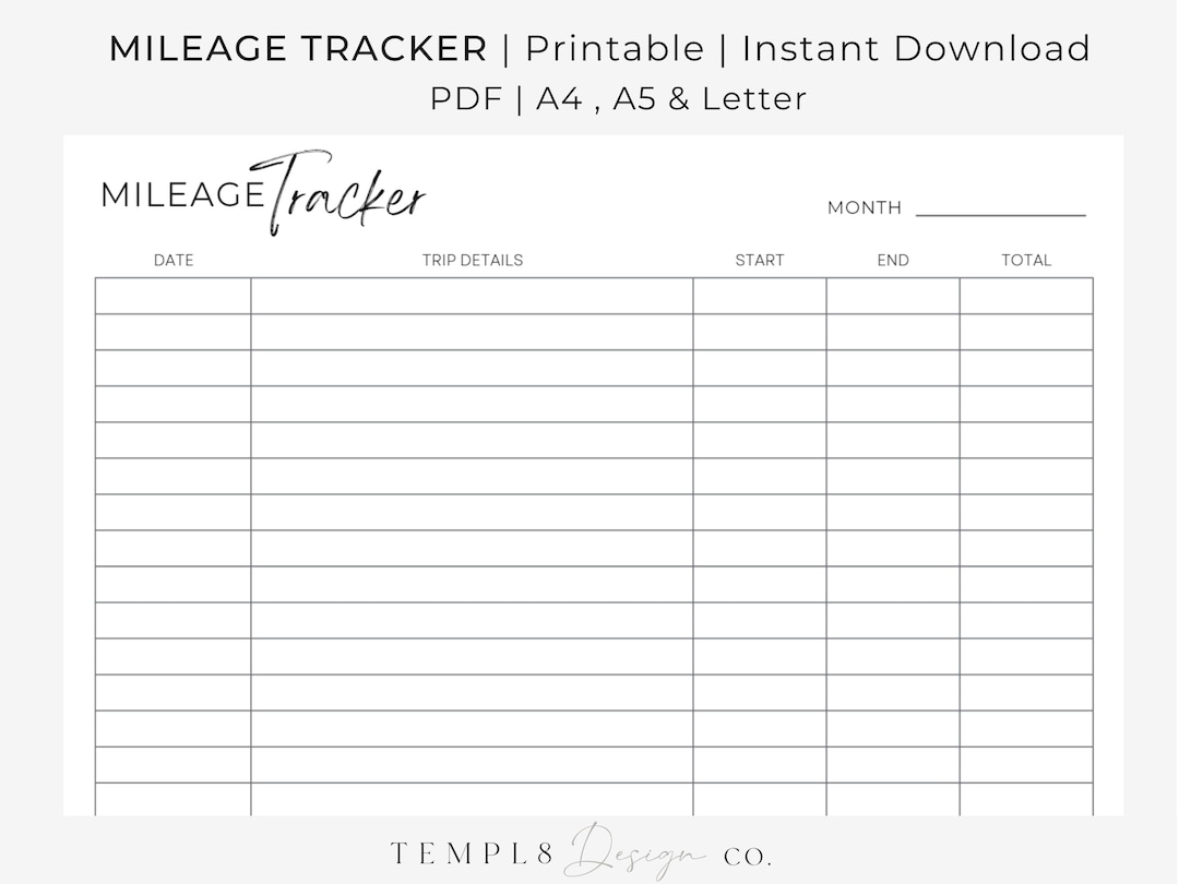 Mileage Tracker | Printable | Instant Digital Download - Etsy