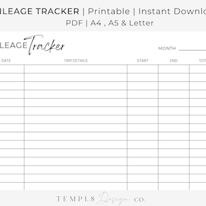 Mileage Tracker | Printable | Instant Digital Download - Etsy