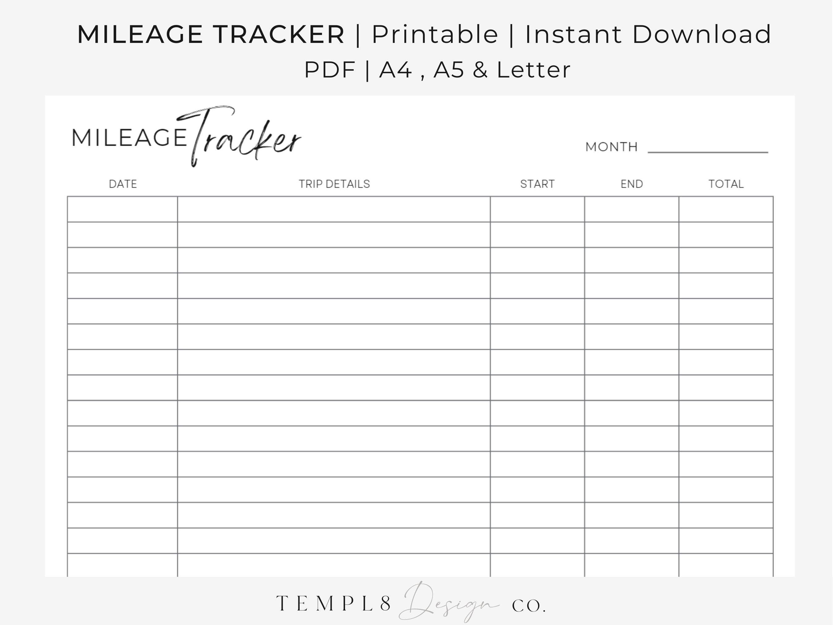Mileage Tracker | Printable | Instant Digital Download - Etsy