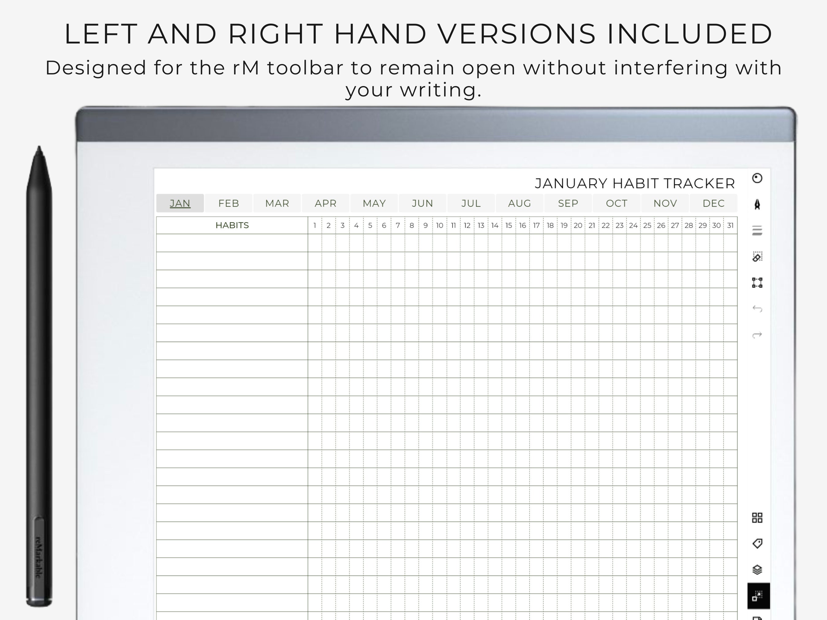 Monthly Habit Tracker | Remarkable 2 Template | Hyperlinked | Left ...
