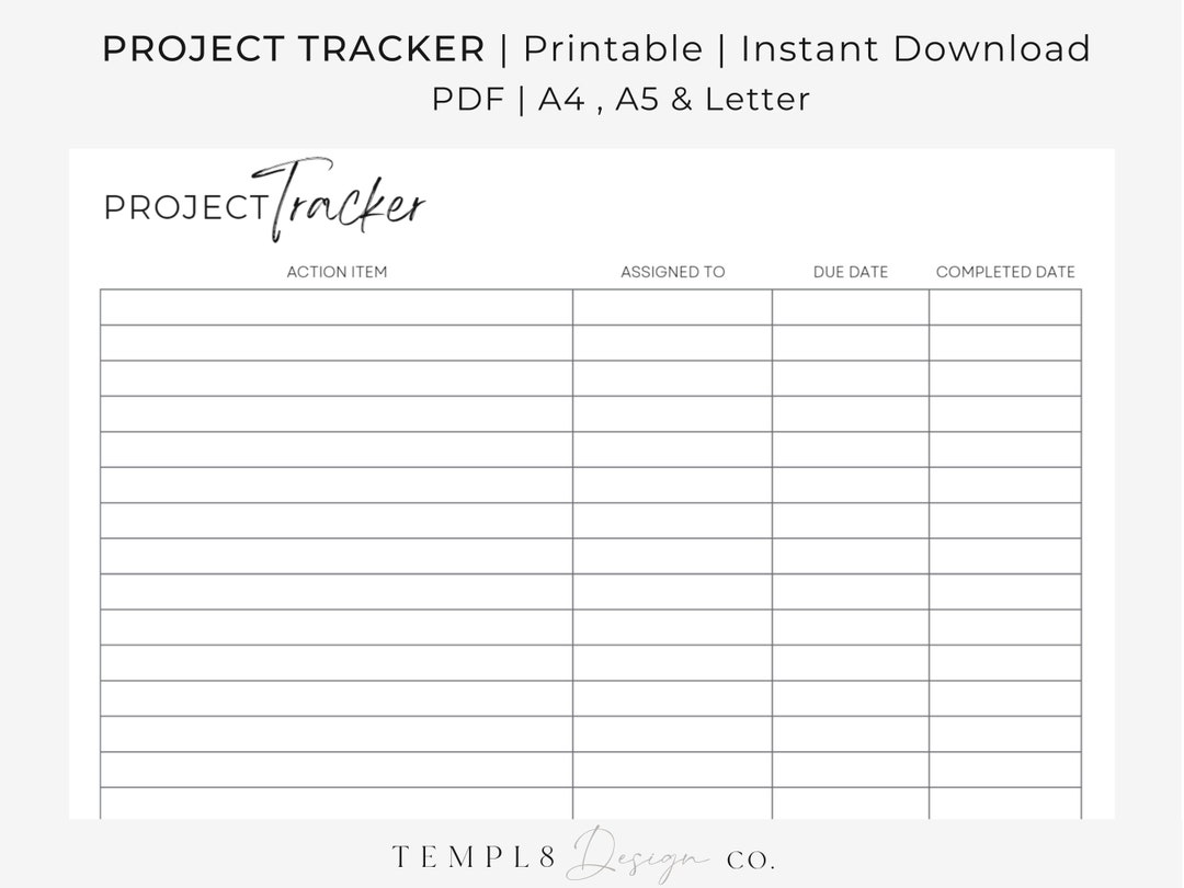 Project Tracker | Printable | Instant Digital Download | Minimalist - Etsy