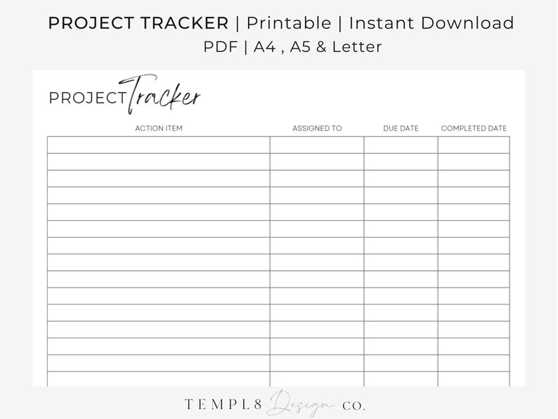 Project Tracker | Printable | Instant Digital Download | Minimalist - Etsy