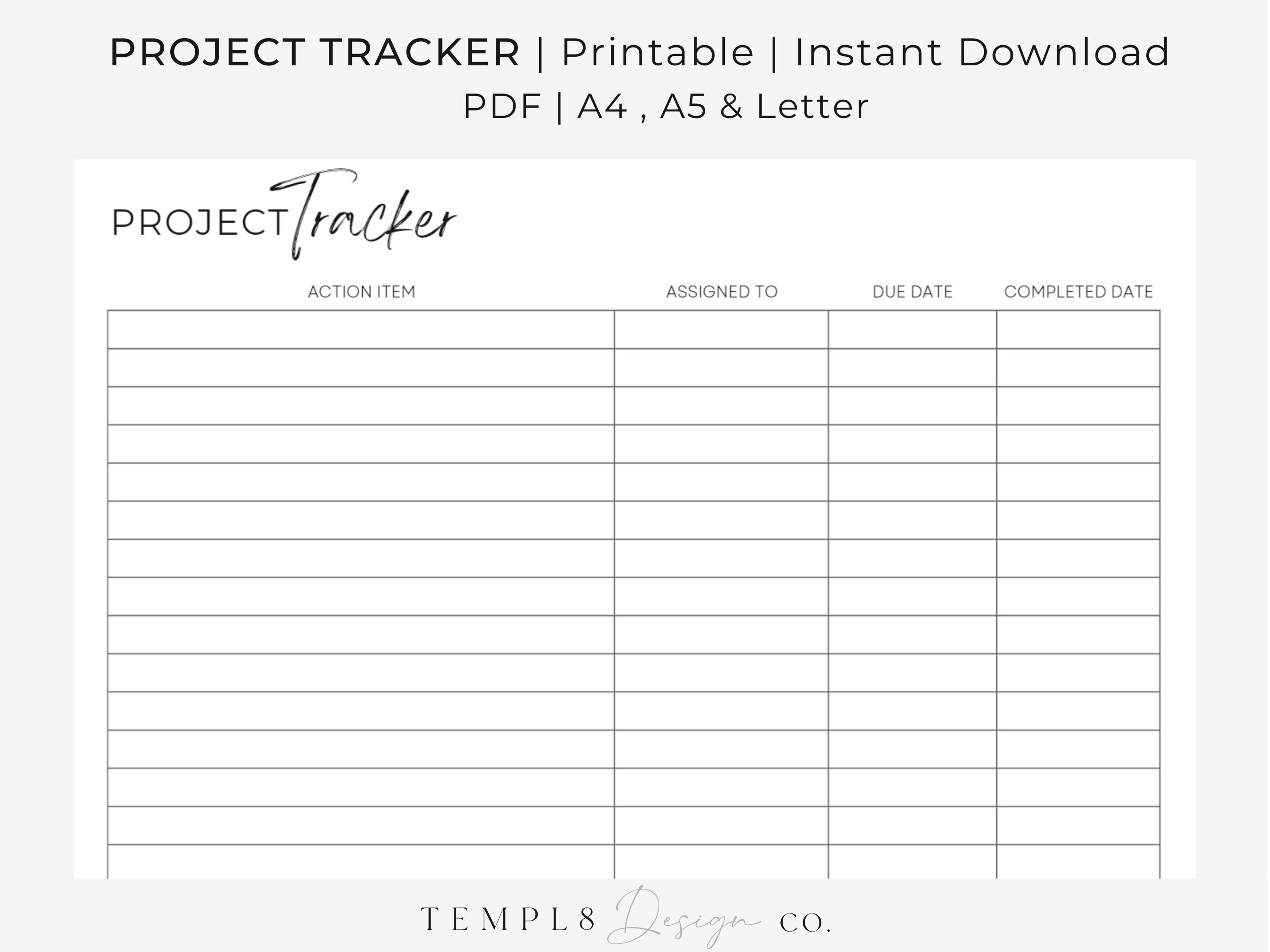Project Tracker | Printable | Instant Digital Download | Minimalist - Etsy