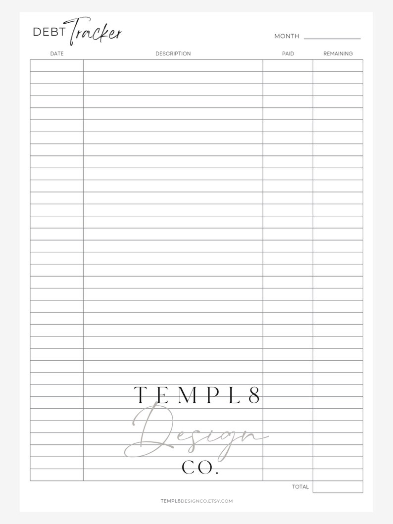 Debt Tracker | Printable | Instant Digital Download - Etsy