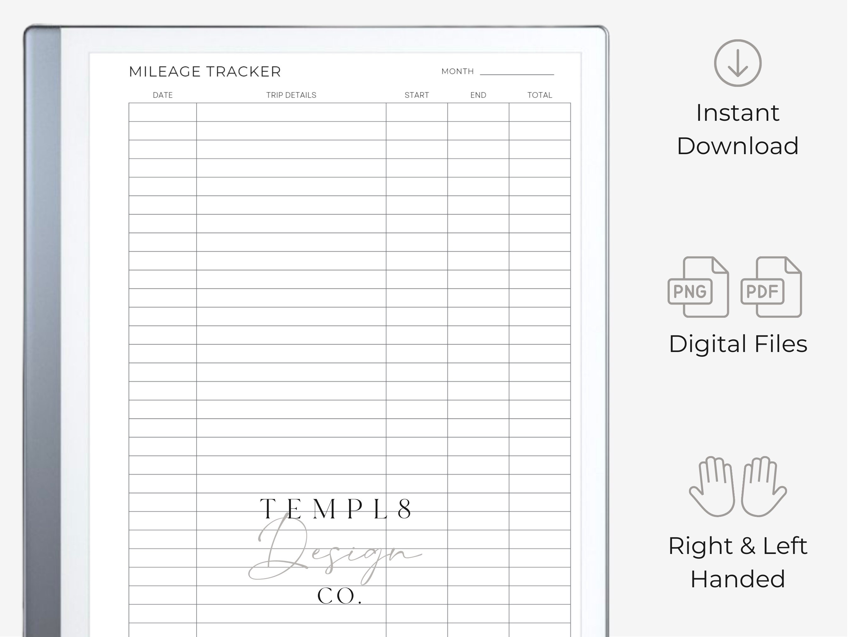 Mileage Tracker | Remarkable 2 Template | Instant Download | Right ...