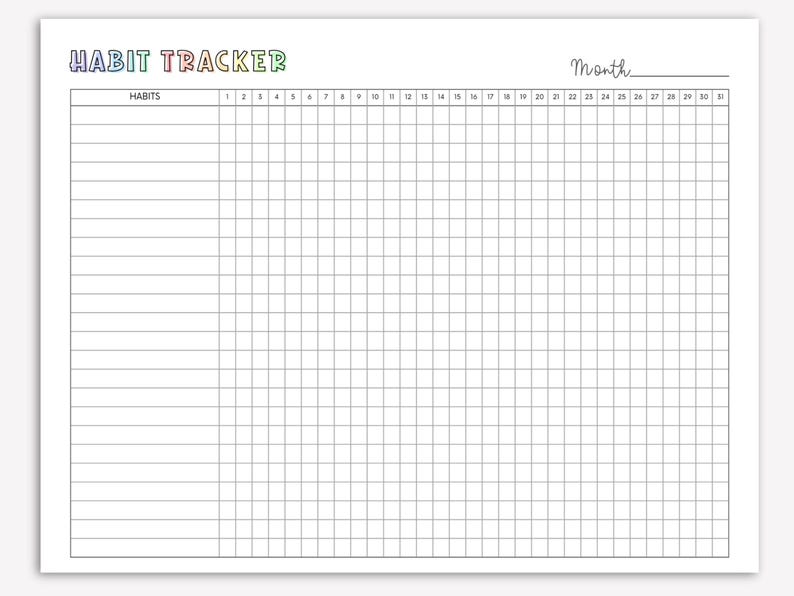 Monthly Habit Tracker | Printable | Instant Download - Etsy
