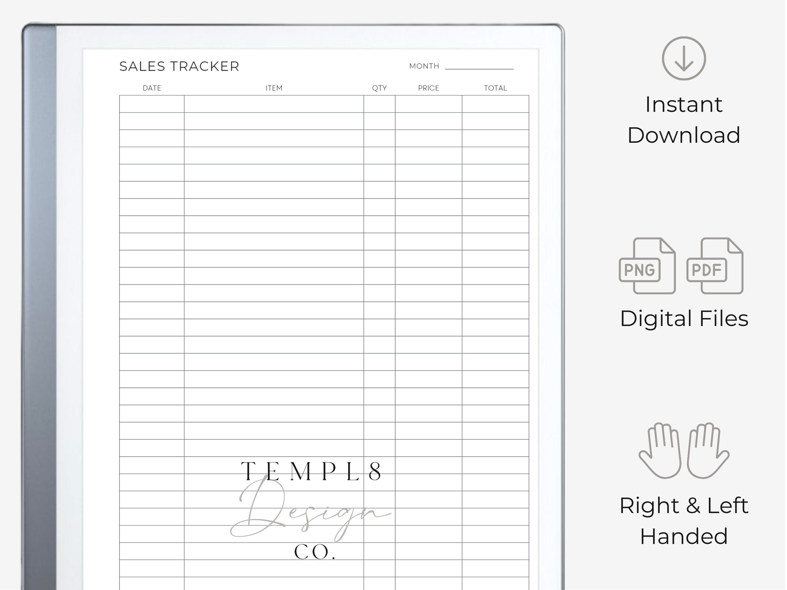Sales Tracker | Remarkable 2 Template | Instant Download | Right & Left ...