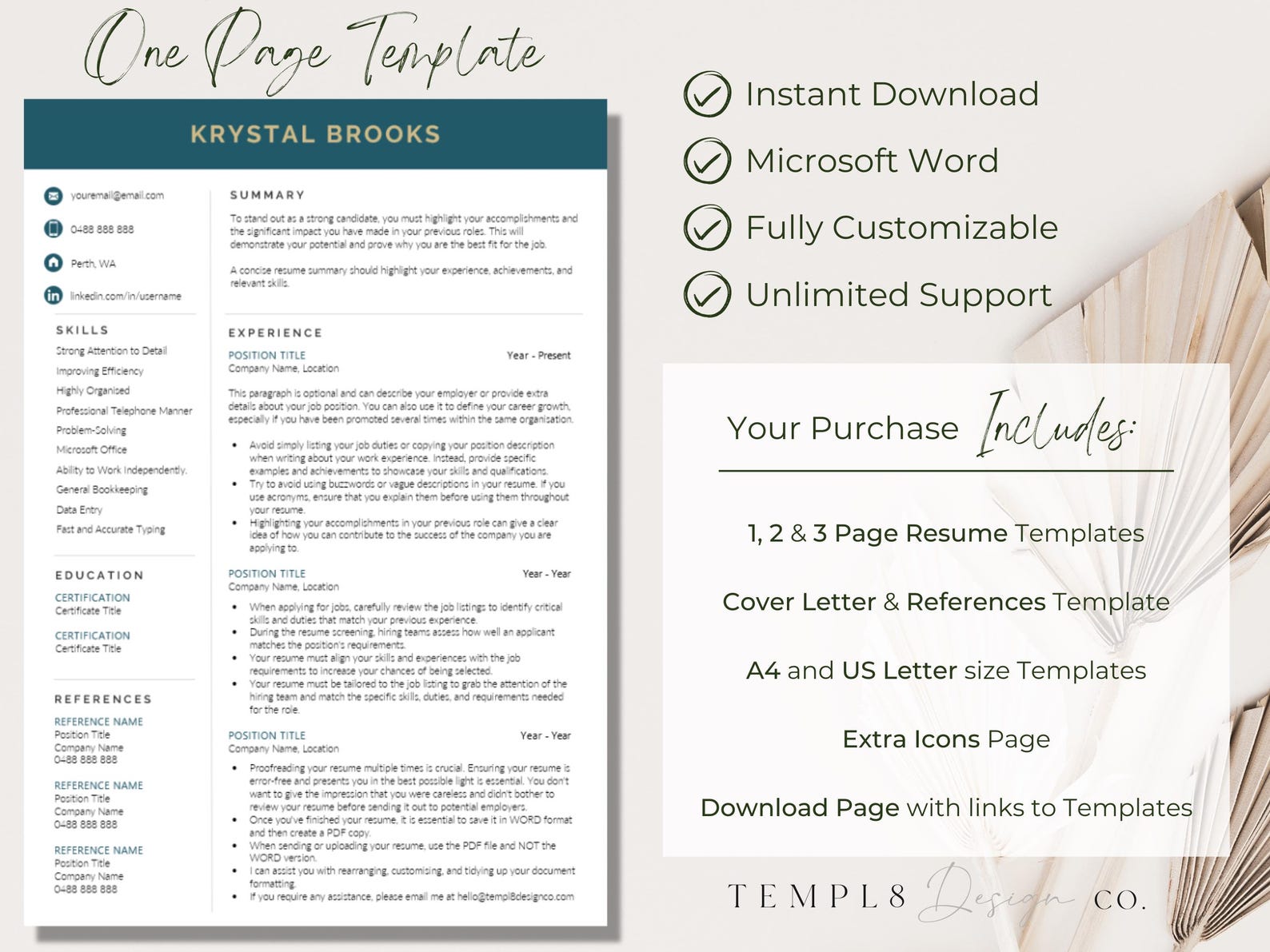 Microsoft Word Resume Template | 1-3 Page Resume Template | Cover ...