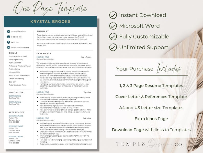 Microsoft Word Resume Template | 1-3 Page Resume Template | Cover ...