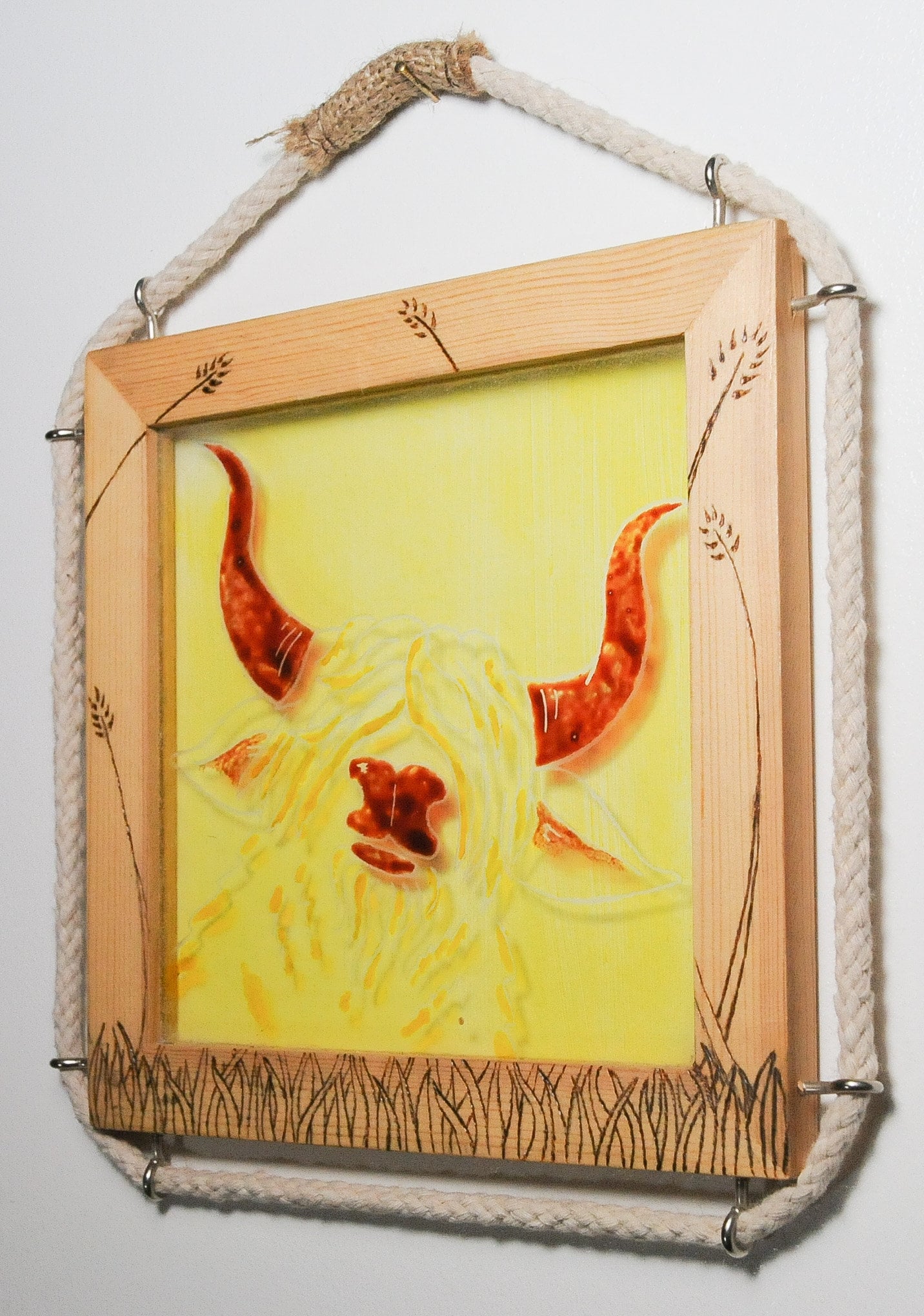 Highland Cow Hand Engraved Glass Home and Garden Pyrography Wall ...