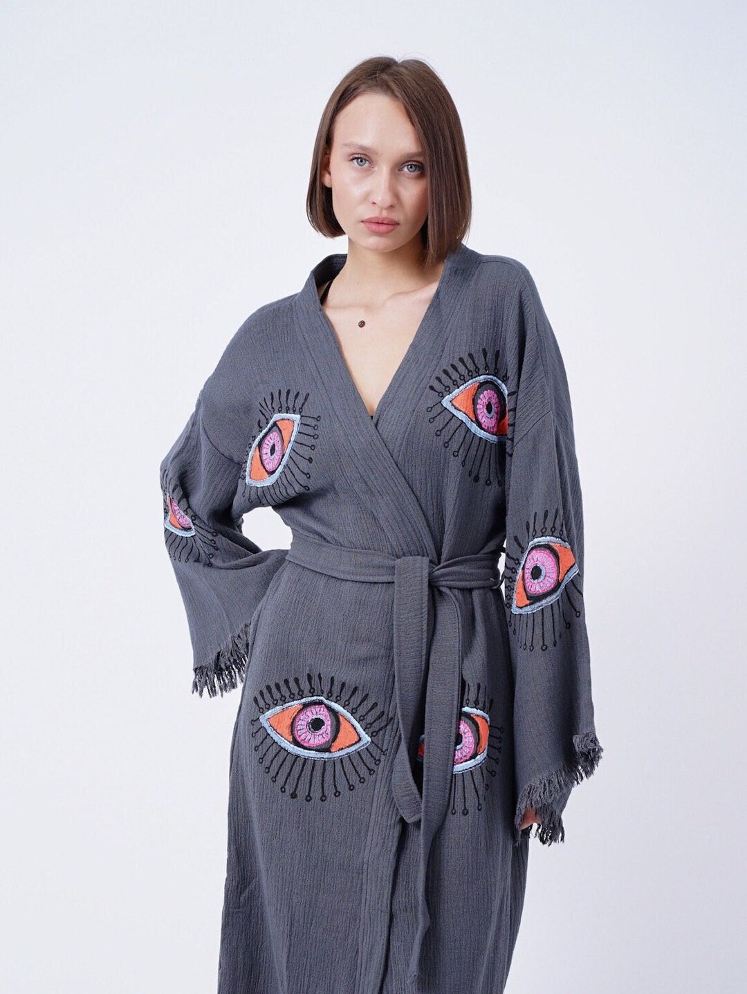Handmade Evil Eye Boho Festival Kimono, Boho Beachwear, Beachwear Cover ...