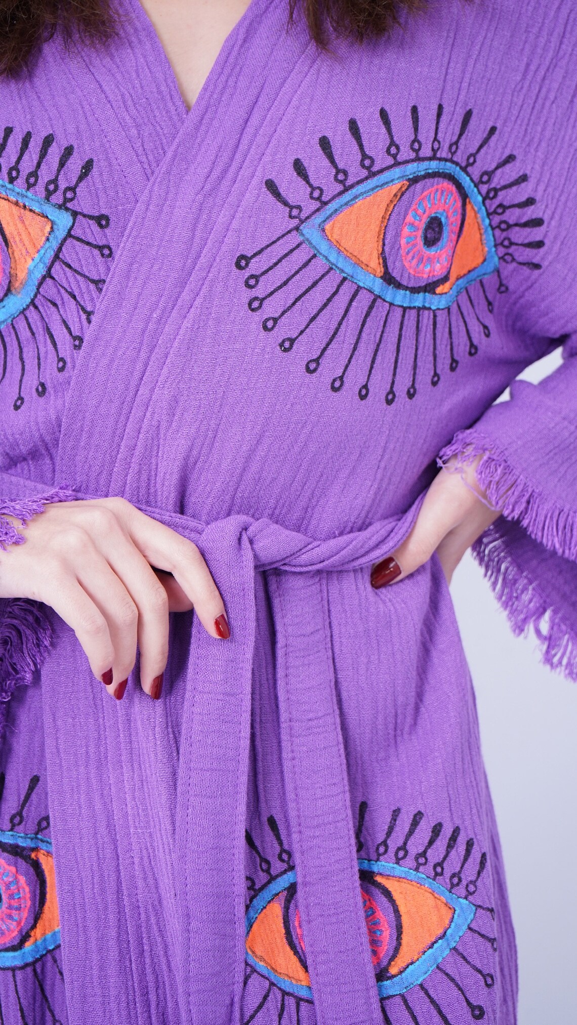 Handmade Evil Eye Boho Festival Kimono, Boho Beachwear, Beachwear Cover ...