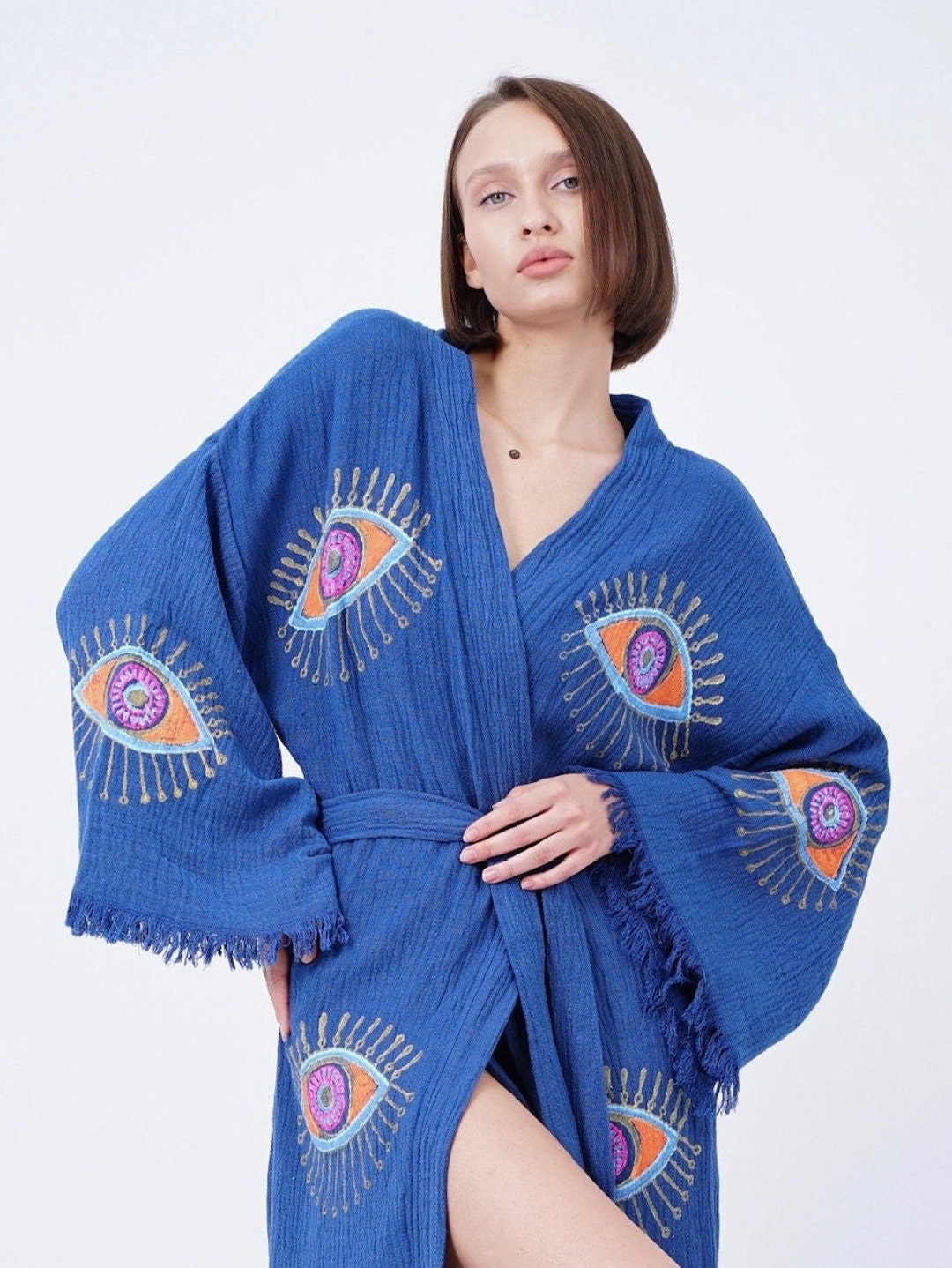 Handmade Evil Eye Boho Festival Kimono, Boho Beachwear, Beachwear Cover ...