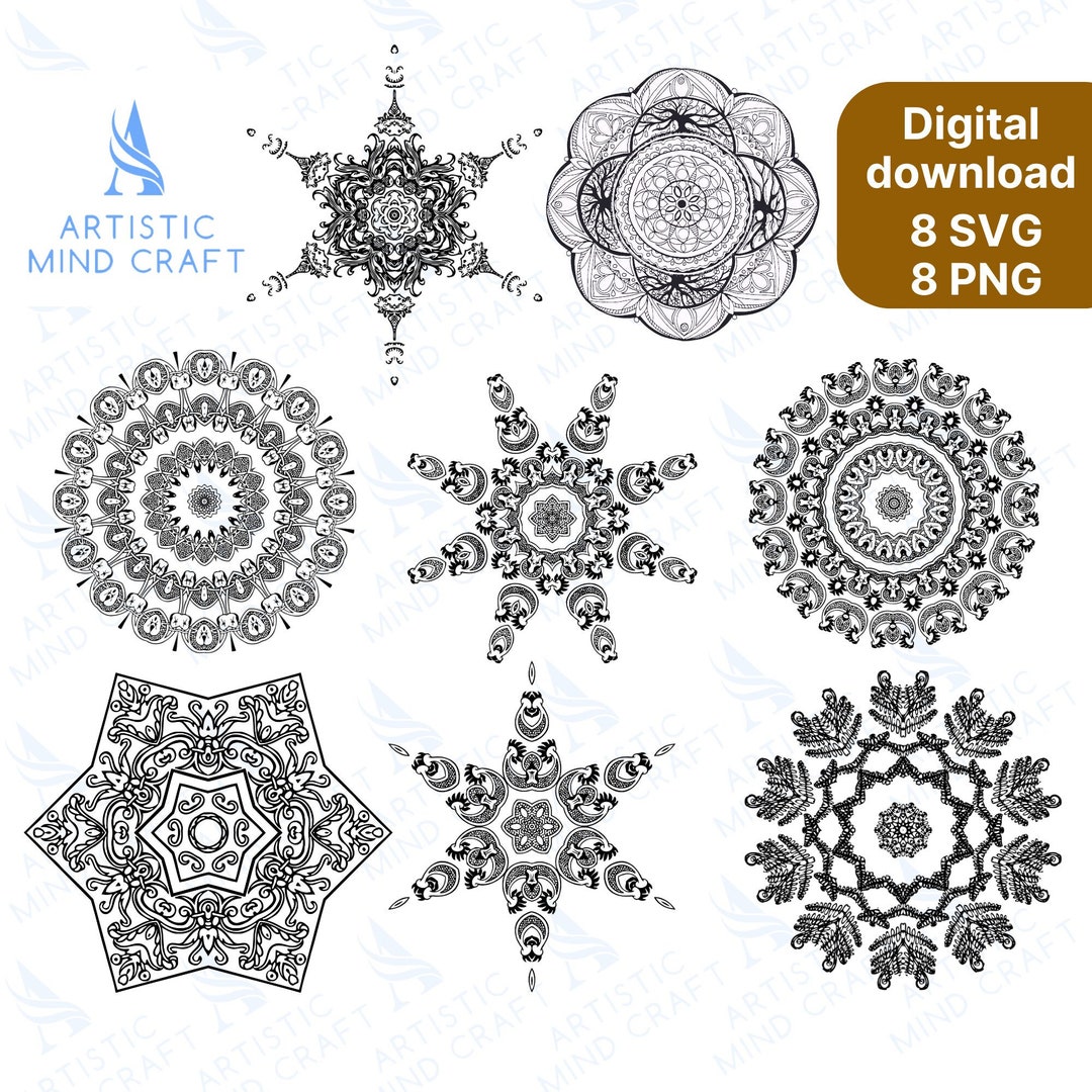 Mandala SVG PNG Set 8 Digital Download Mandala Easy Cut Mandala Vector ...
