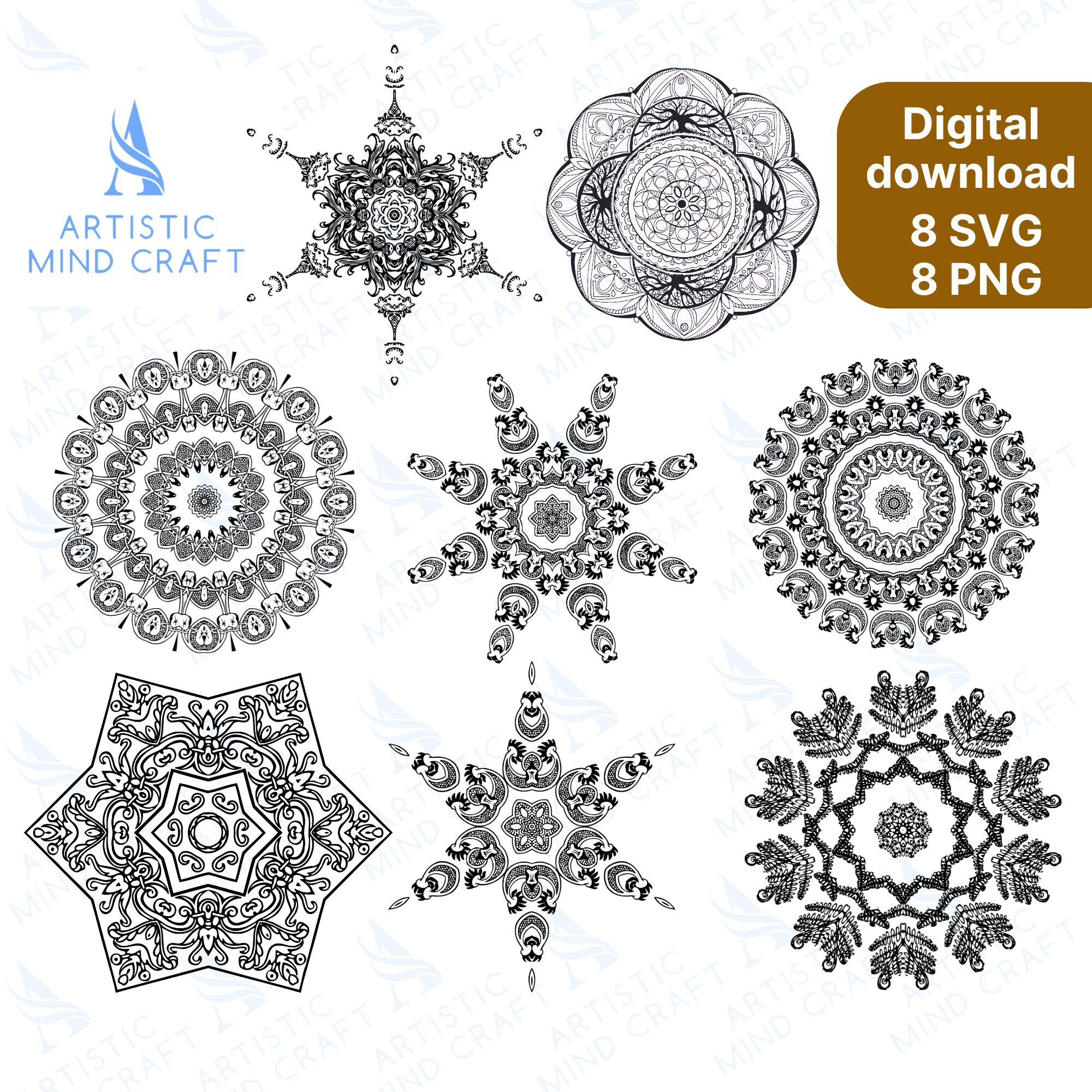 Mandala SVG PNG Set 8 Digital Download Mandala Easy Cut Mandala Vector ...