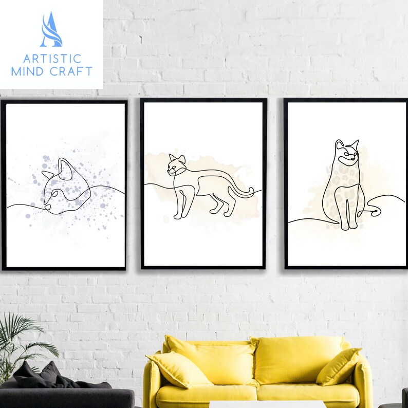 Line Art Cat Drawing Wall Decor Instant Download Prints Cat Lover Pet ...