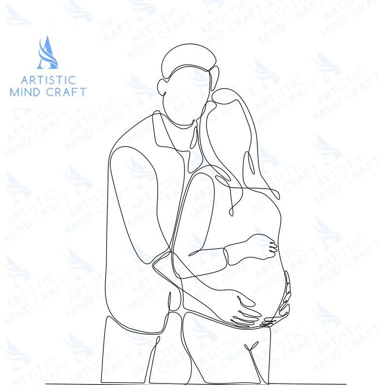 Pregnant Line Art Couple Svg Png Set Of 3 Pregnancy Etsy