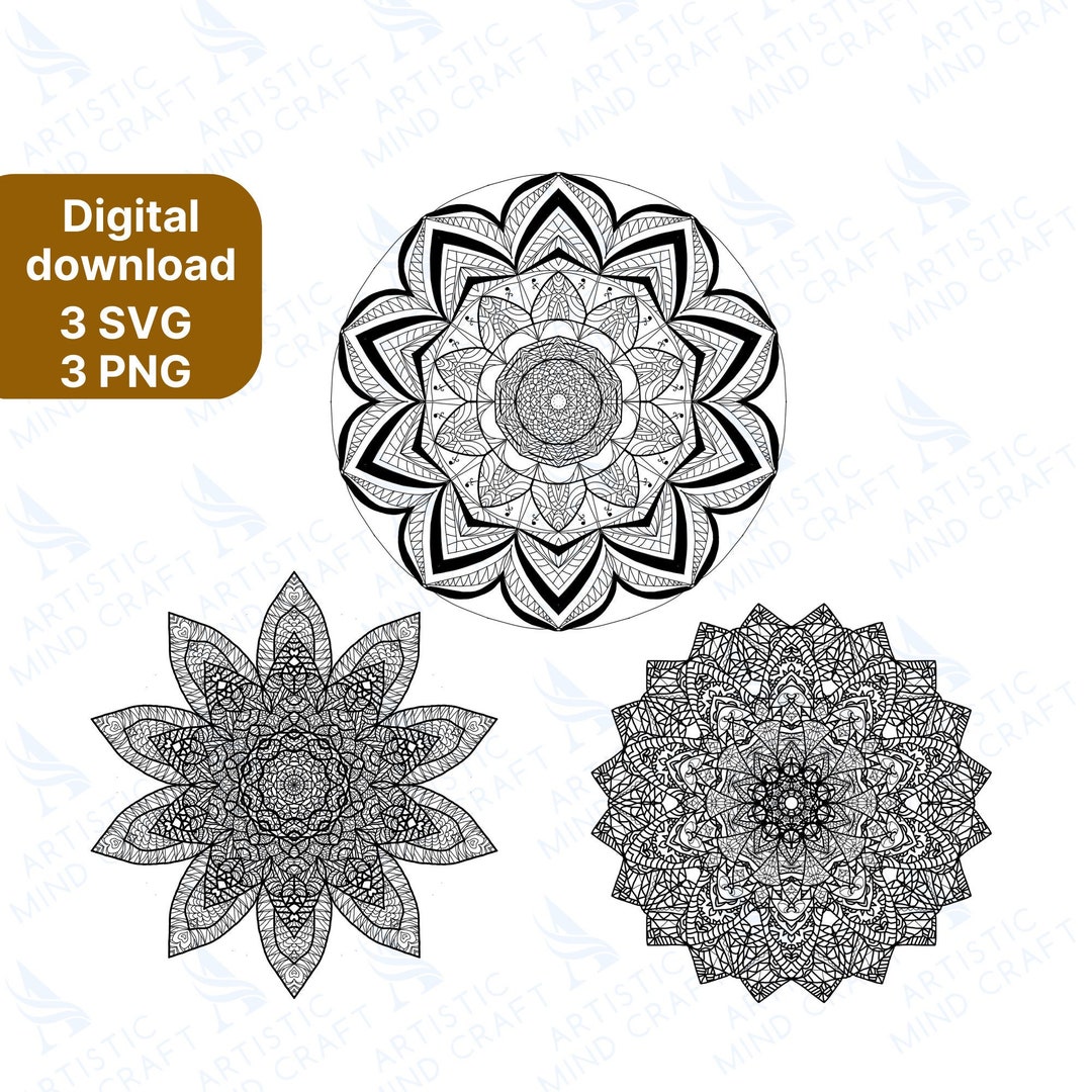 Mandala SVG PNG Set 3 Digital Download Mandala Easy Cut Mandala Vector ...