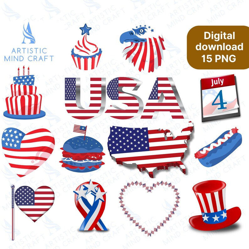 Independence Day Png Clipart 4th of July Watercolor Clipart - Etsy