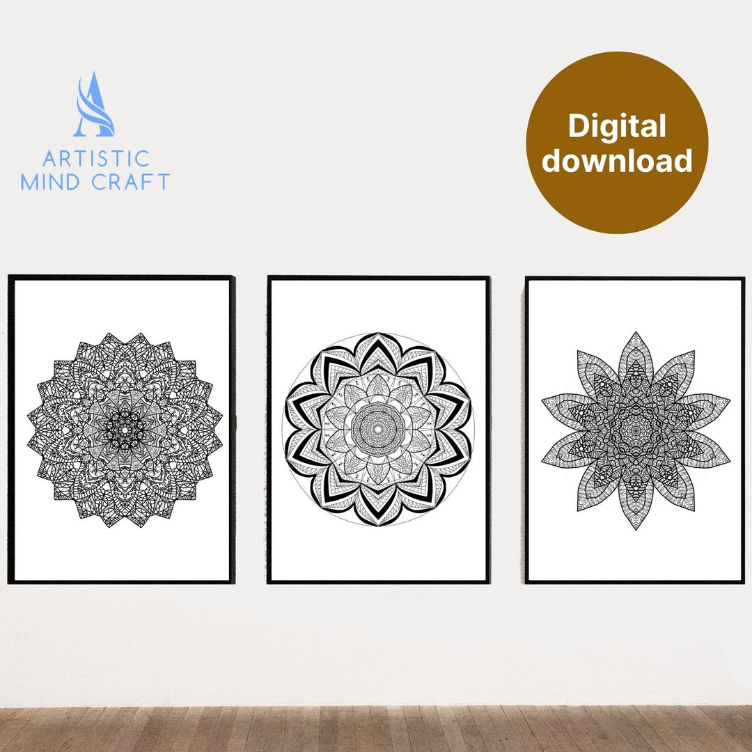 Mandala Wall Art Printable Set of 3 Digital Download Mandala Art ...