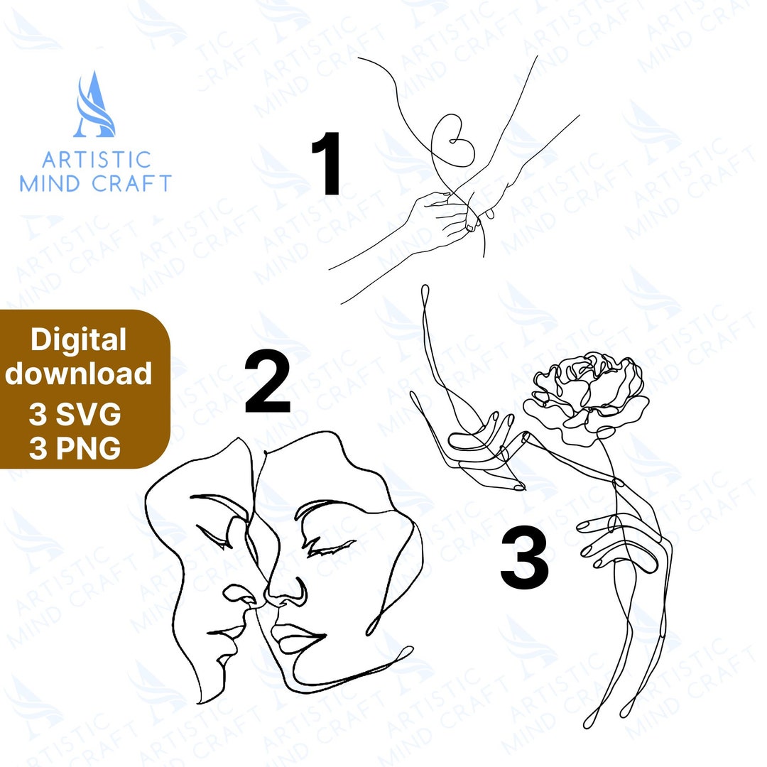 Line Art SVG Set of 3, One Line Art SVG PNG Line Art Couple, One Line ...