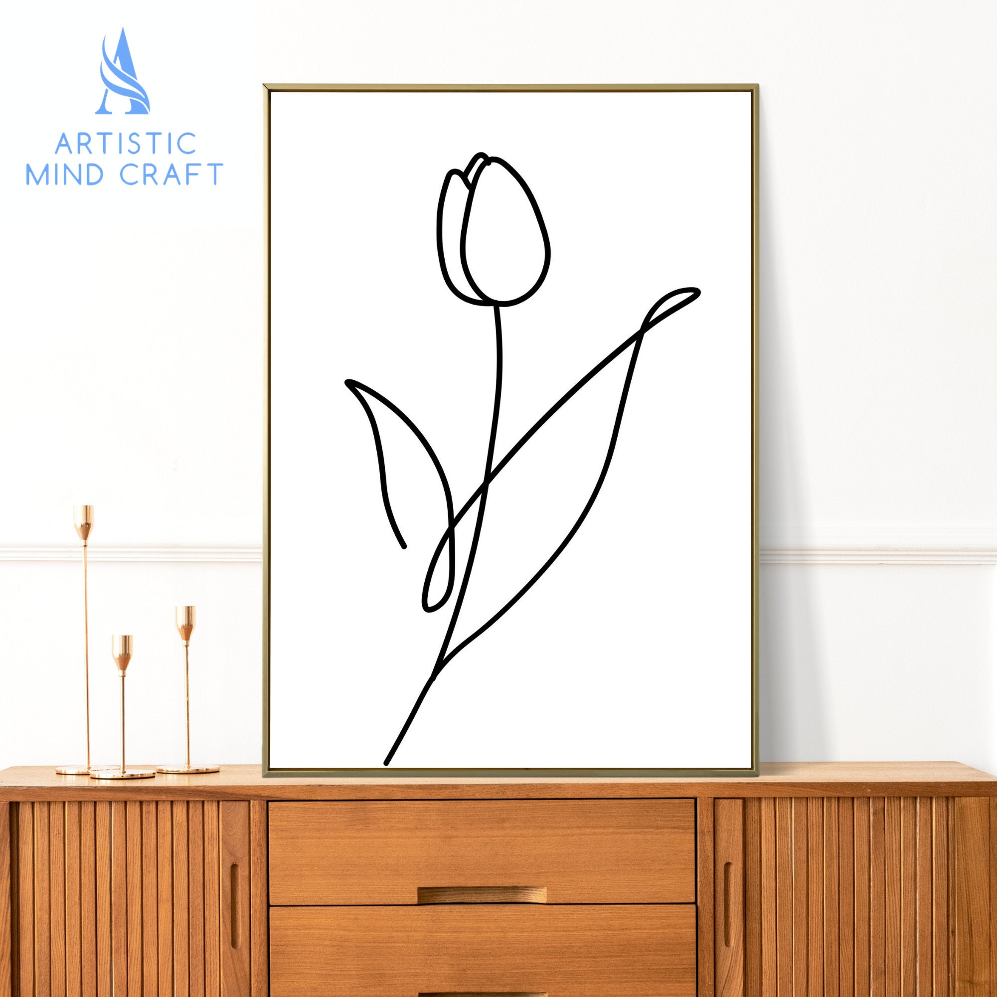 One Line Art Flower Set of 6 Wall Art Printable Modern Gallery - Etsy