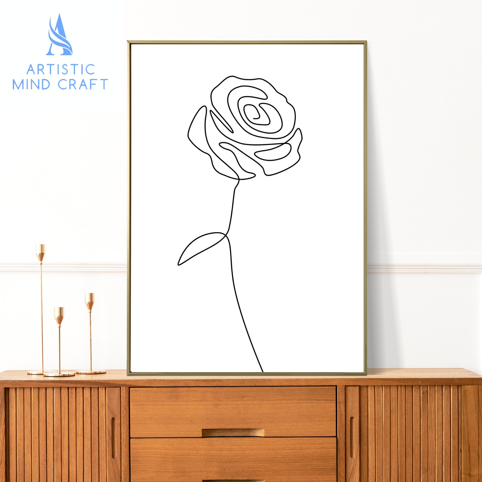 One Line Art Flower Set of 6 Wall Art Printable Modern Gallery Print ...