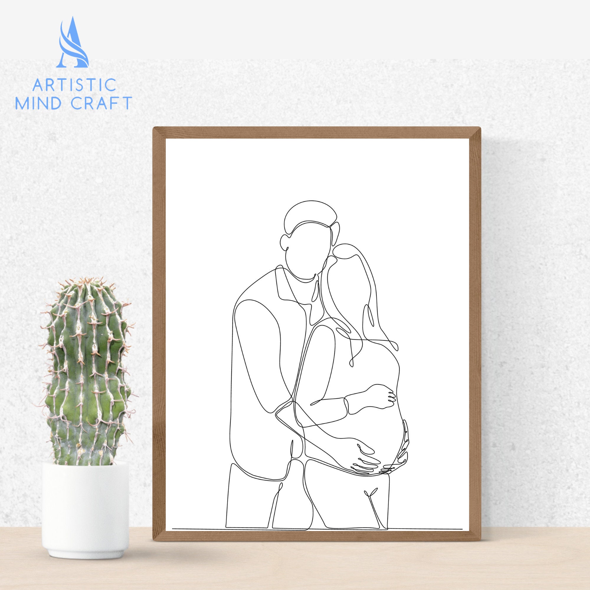 Line Art Pregnant Set of 3 Line Art Drawing Couples One Line Drawing ...