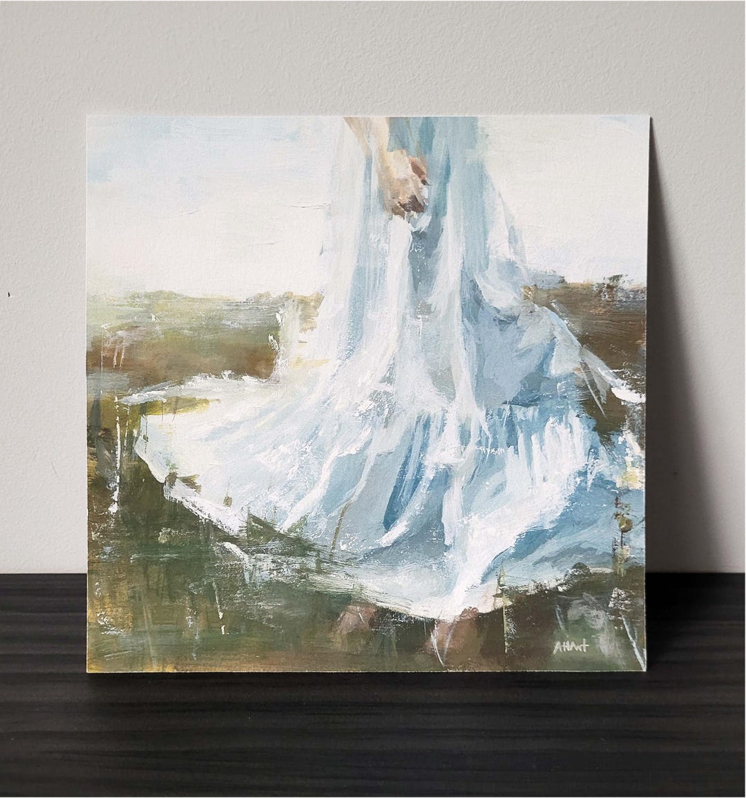 Barefoot Spring Walk Print, Modern Impressionism, Blue Dress Abstract ...