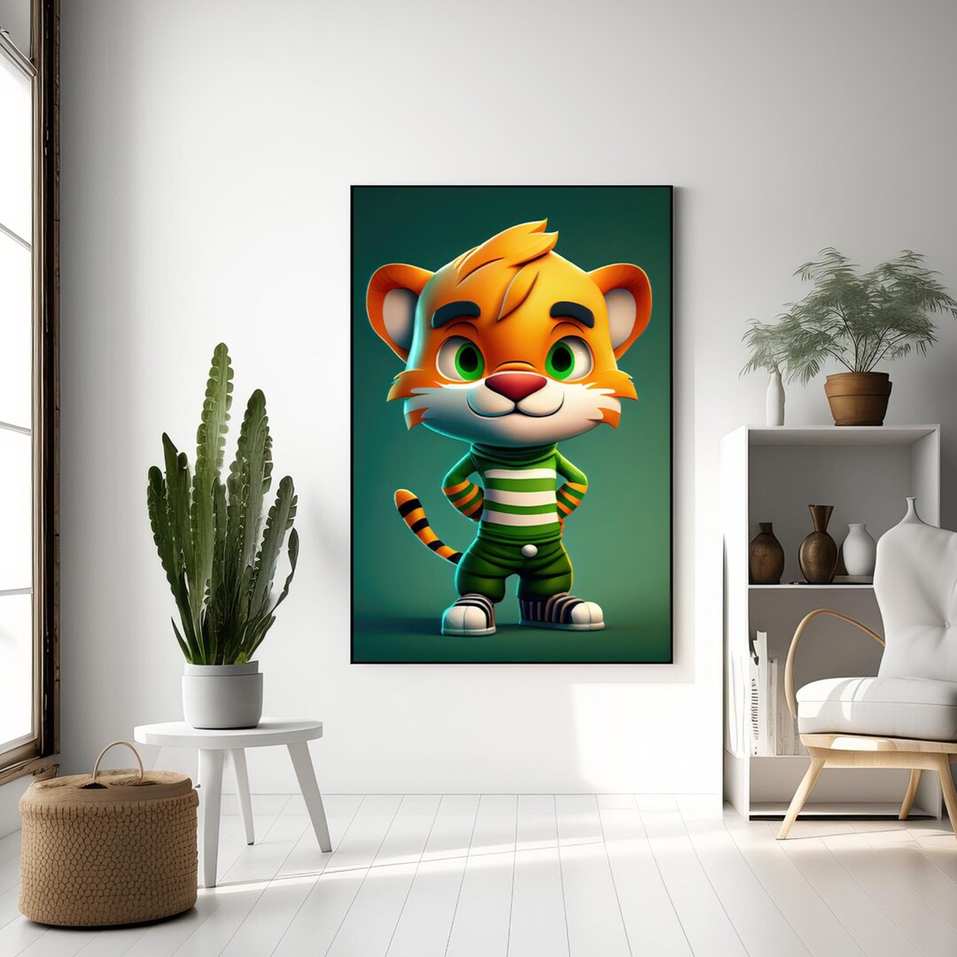 Young Tiger on Green for Wall Decoration in Children's Room or Playroom ...