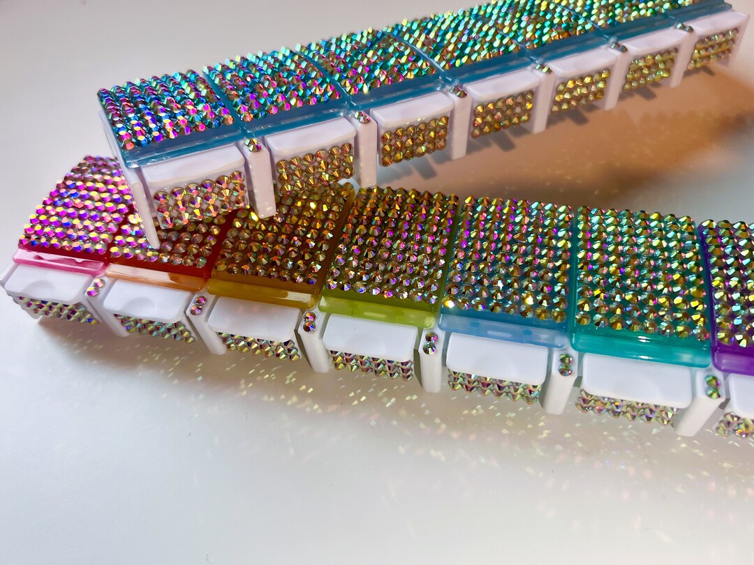 Rhinestone Bedazzled Rainbow Sparkle Pill Organizer 7 Days Gentle Push ...