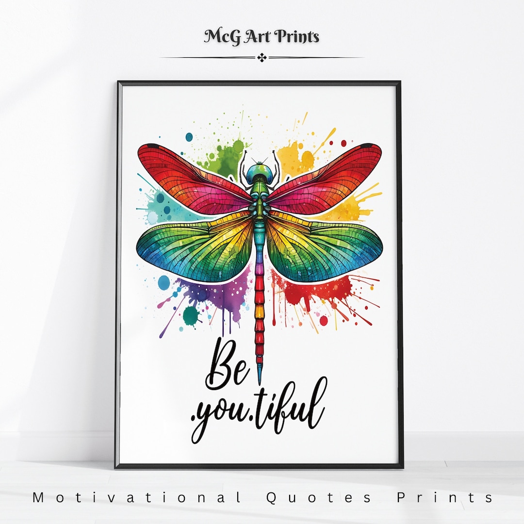 Beyoutiful Motivational Quote Dragonfly Wall Art Print Positive ...
