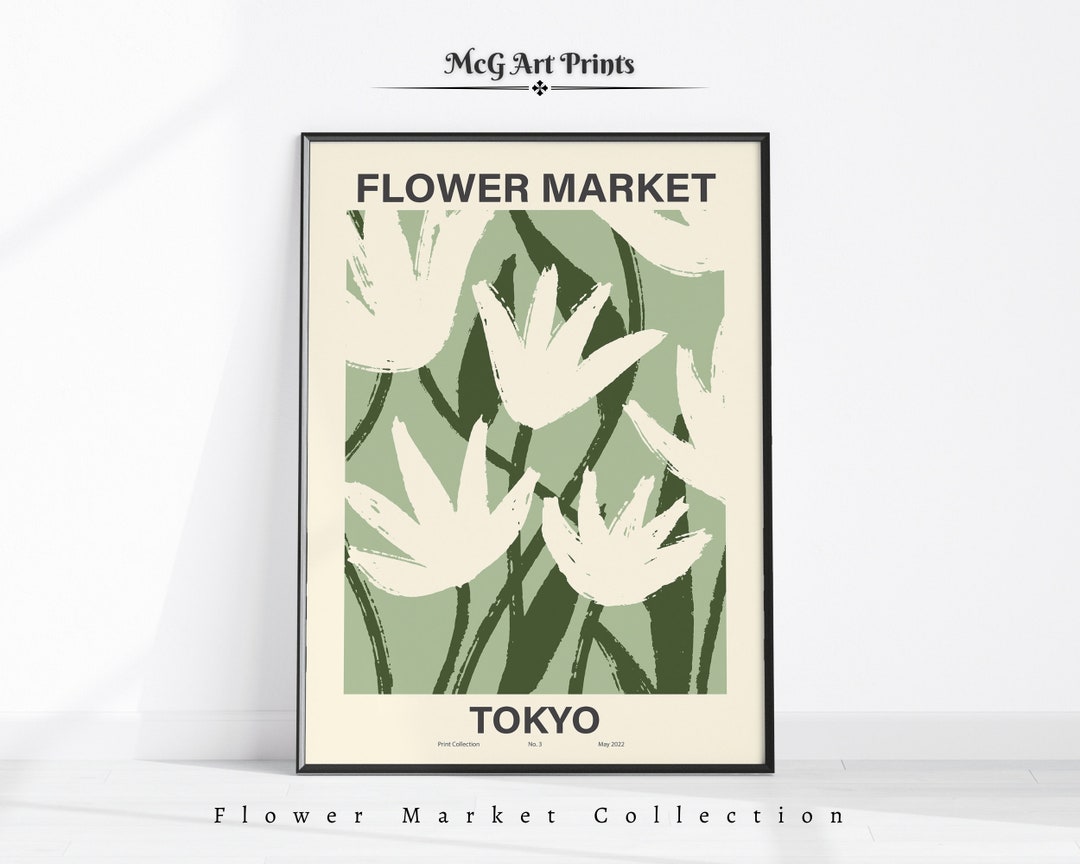 Tokyo Japan Flower Market Wall Art Print Abstract Sage Green Floral ...