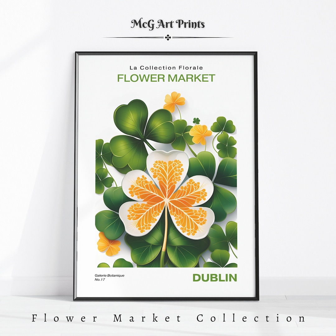 Dublin Ireland Flower Market Wall Art Poster Print Yellow Green Lucky ...