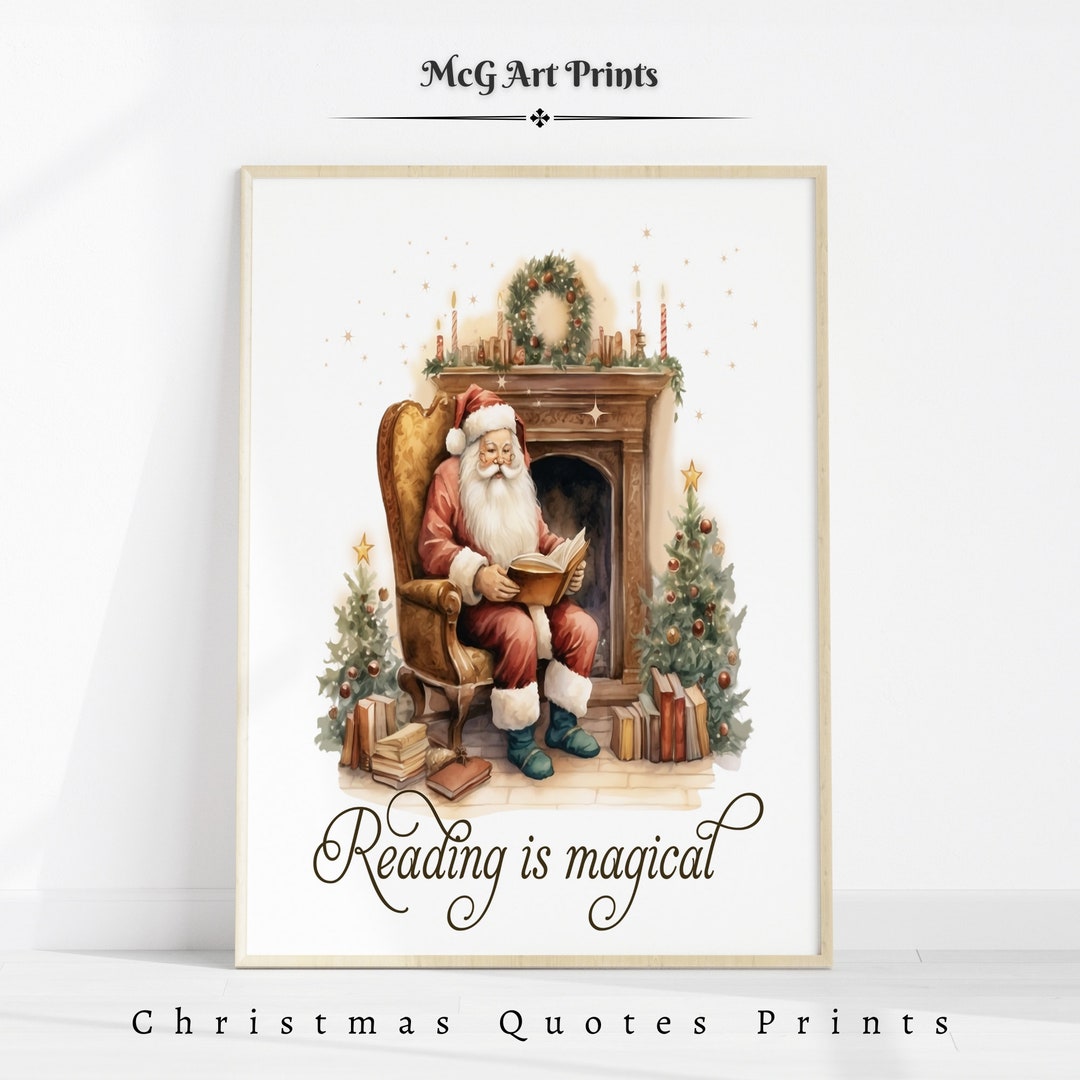 Christmas Quotes Wall Art Print for Book Lovers Gift Santa Claus Living ...