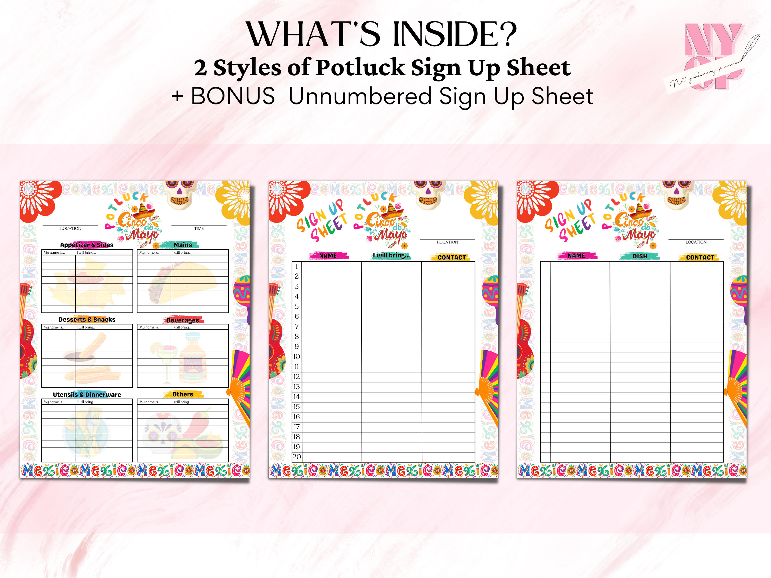 Cinco De Mayo Potluck Sign up Sheet Printable Instant Download W/ Bonus ...