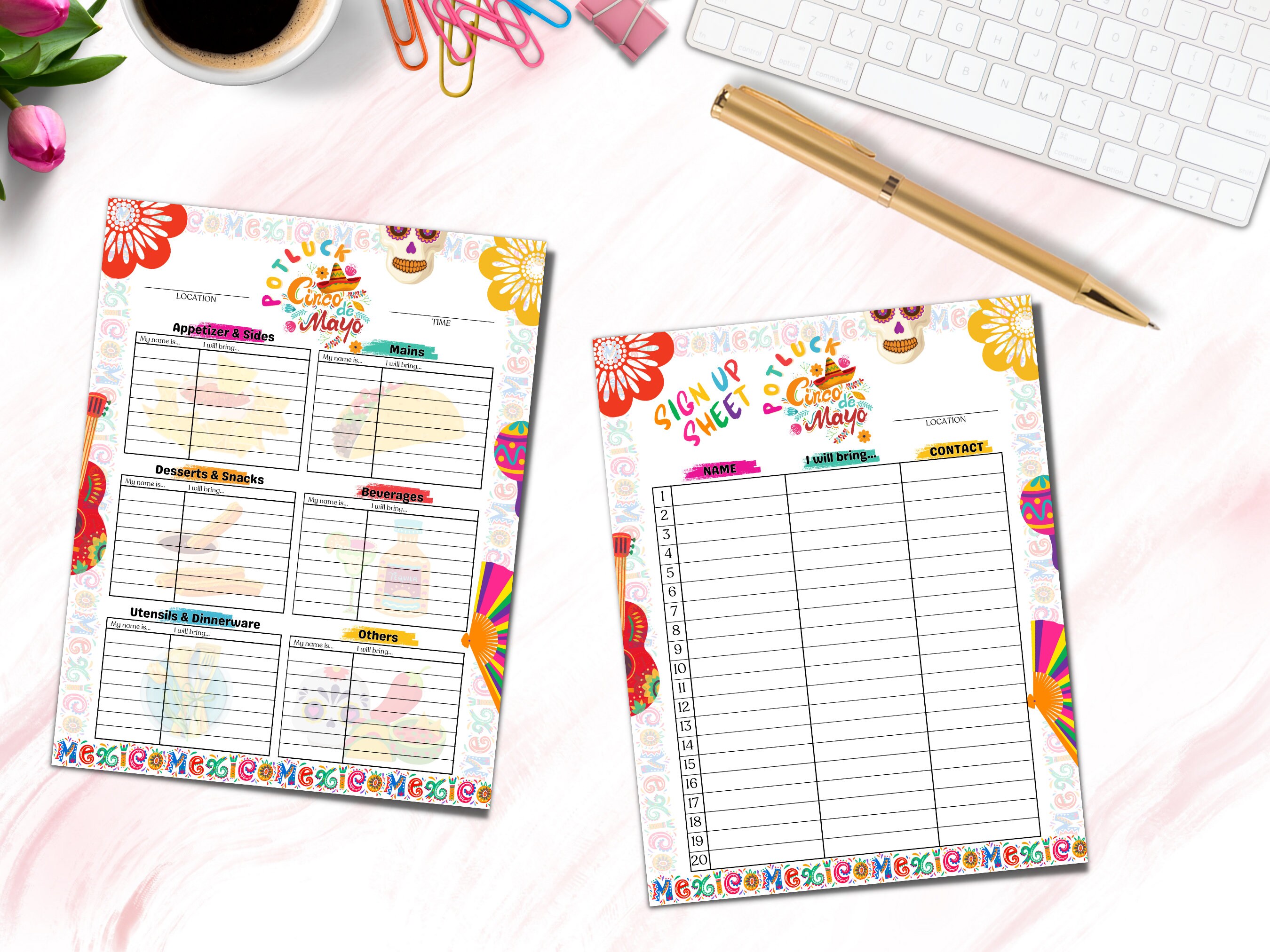 Cinco De Mayo Potluck Sign up Sheet Printable Instant Download W/ Bonus ...