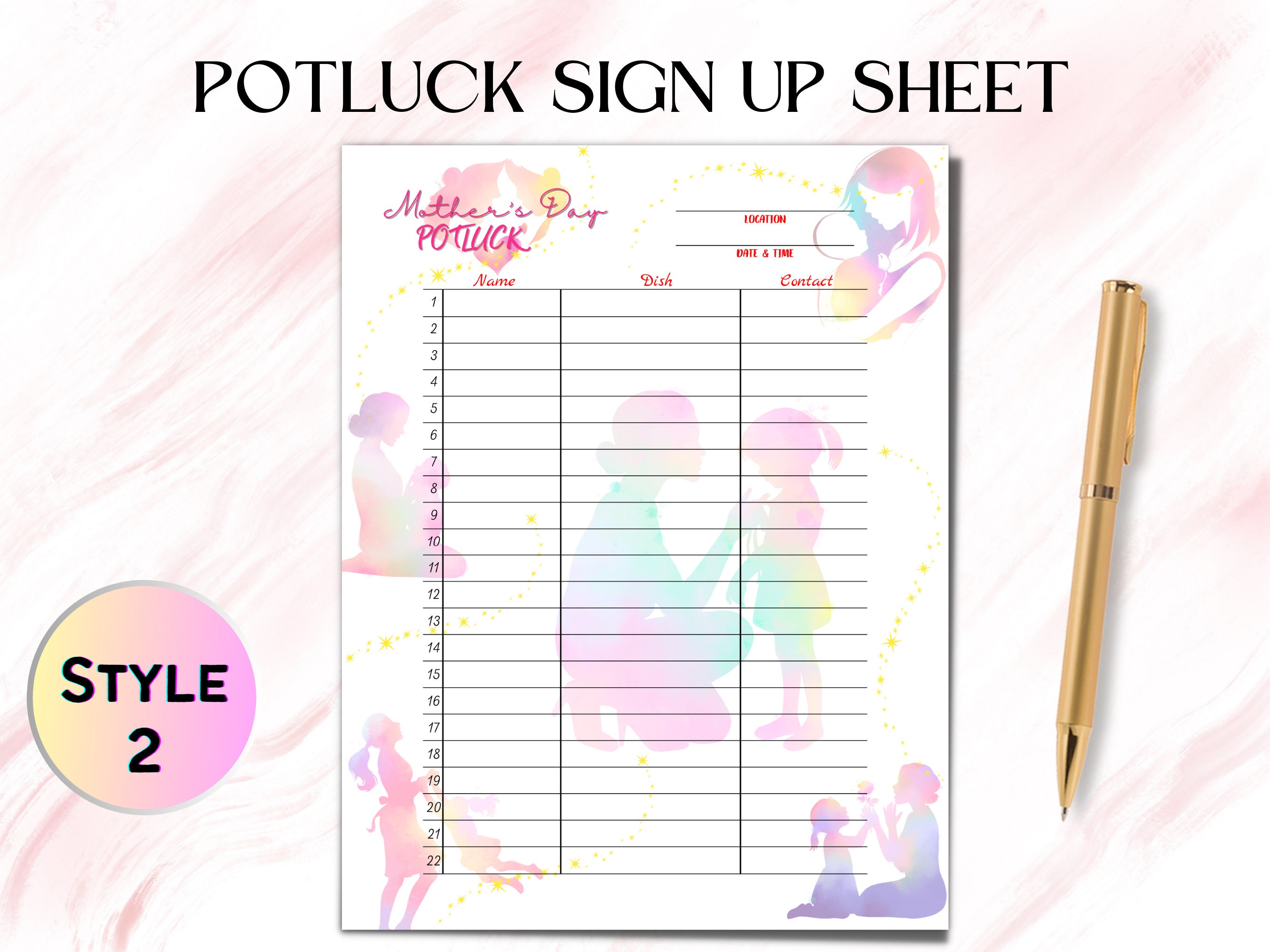 Potluck Sign Up Sheet Printable for Mother's Day Event - Etsy México