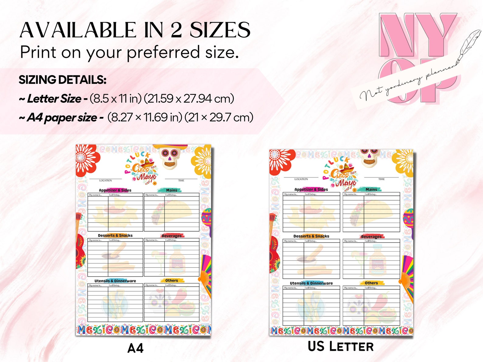 Cinco De Mayo Potluck Sign up Sheet Printable Instant Download W/ Bonus ...