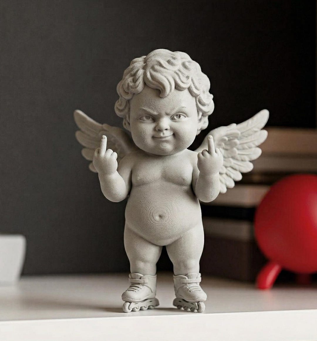 Angry Cupid Middle Finger STL Figurine – Sarcastic Angel 3D Print Model ...