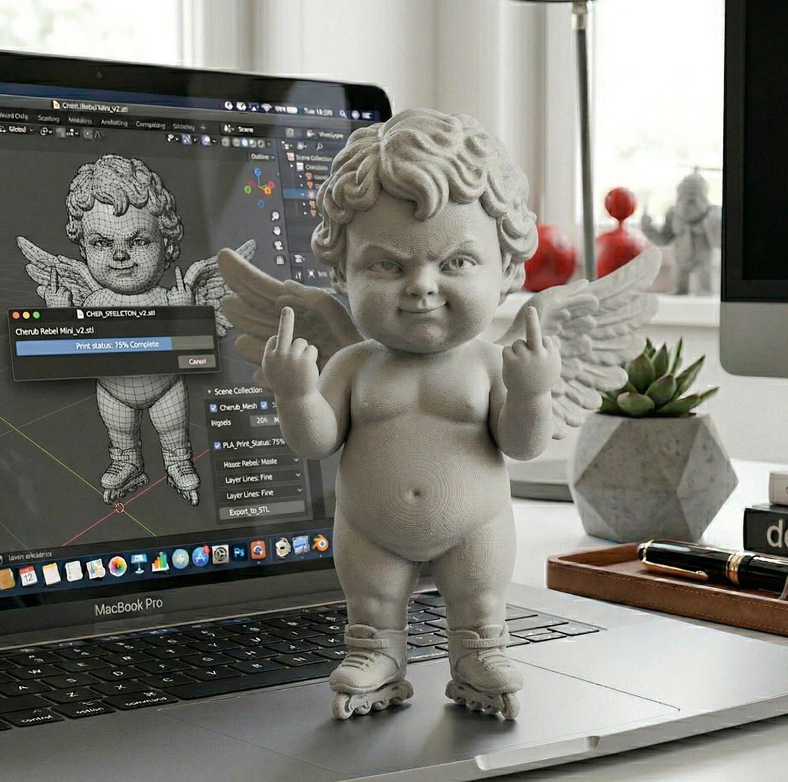 Angry Cupid Middle Finger STL Figurine – Sarcastic Angel 3D Print Model ...