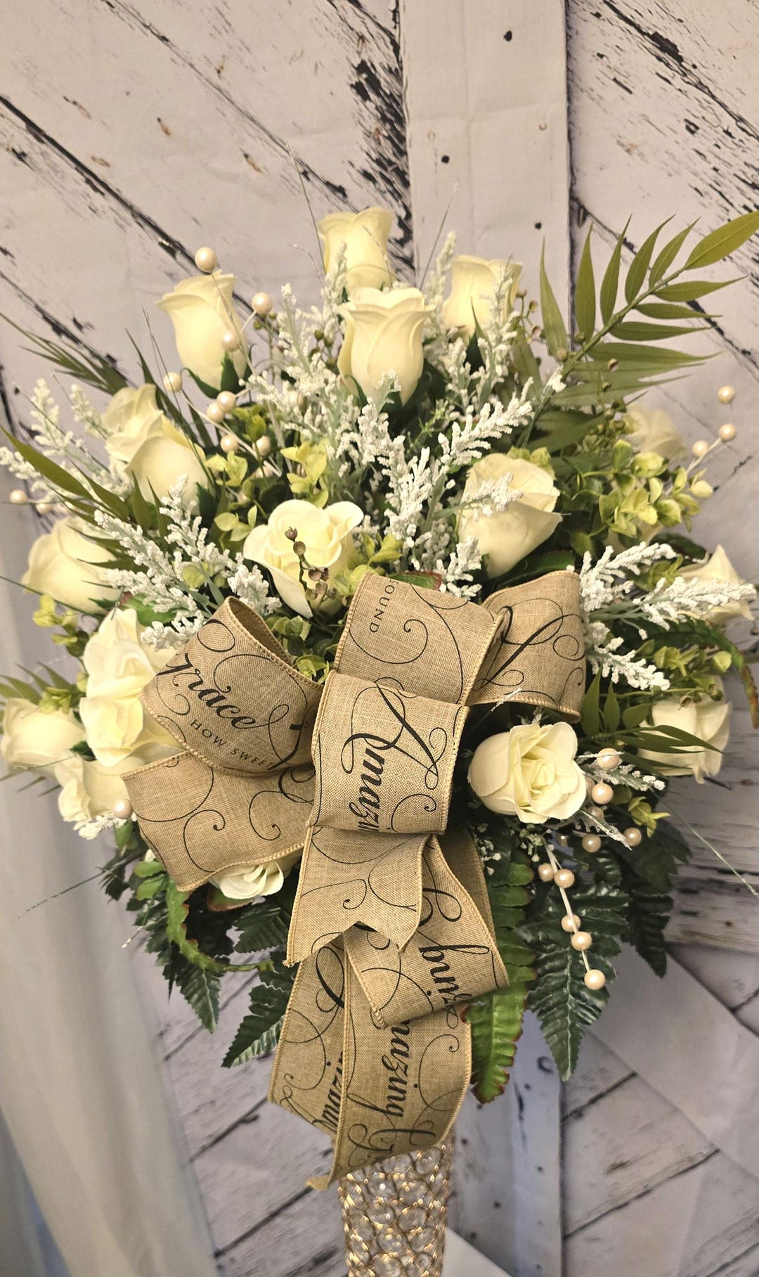 White Rose Cemetery Arrangement: Silk Floral Gravesite Decoration - Etsy