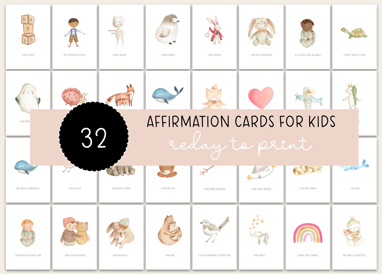 32 Affirmation Cards for Children, Encouragement Cards for Children ...