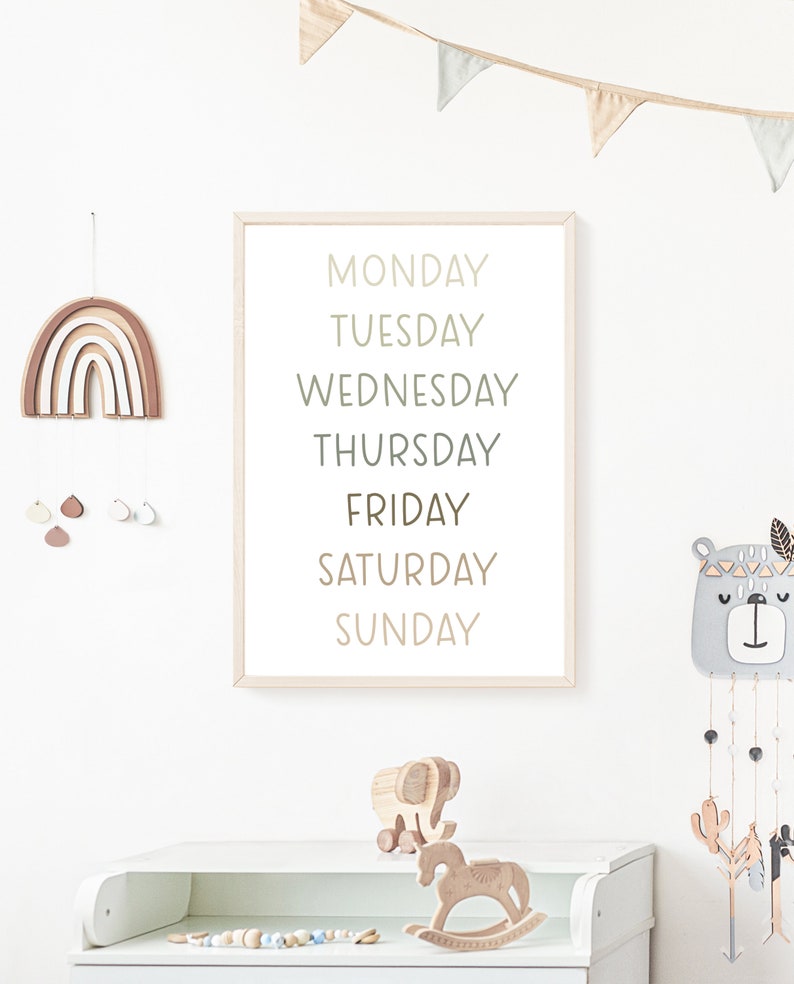 Days of the Week POSTER Nursery Classroom Decor Printable - Etsy