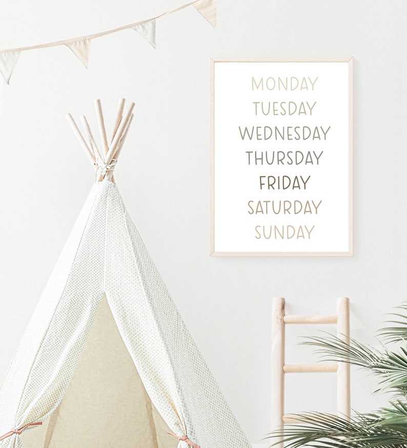 Days of the Week POSTER Nursery Classroom Decor Printable - Etsy