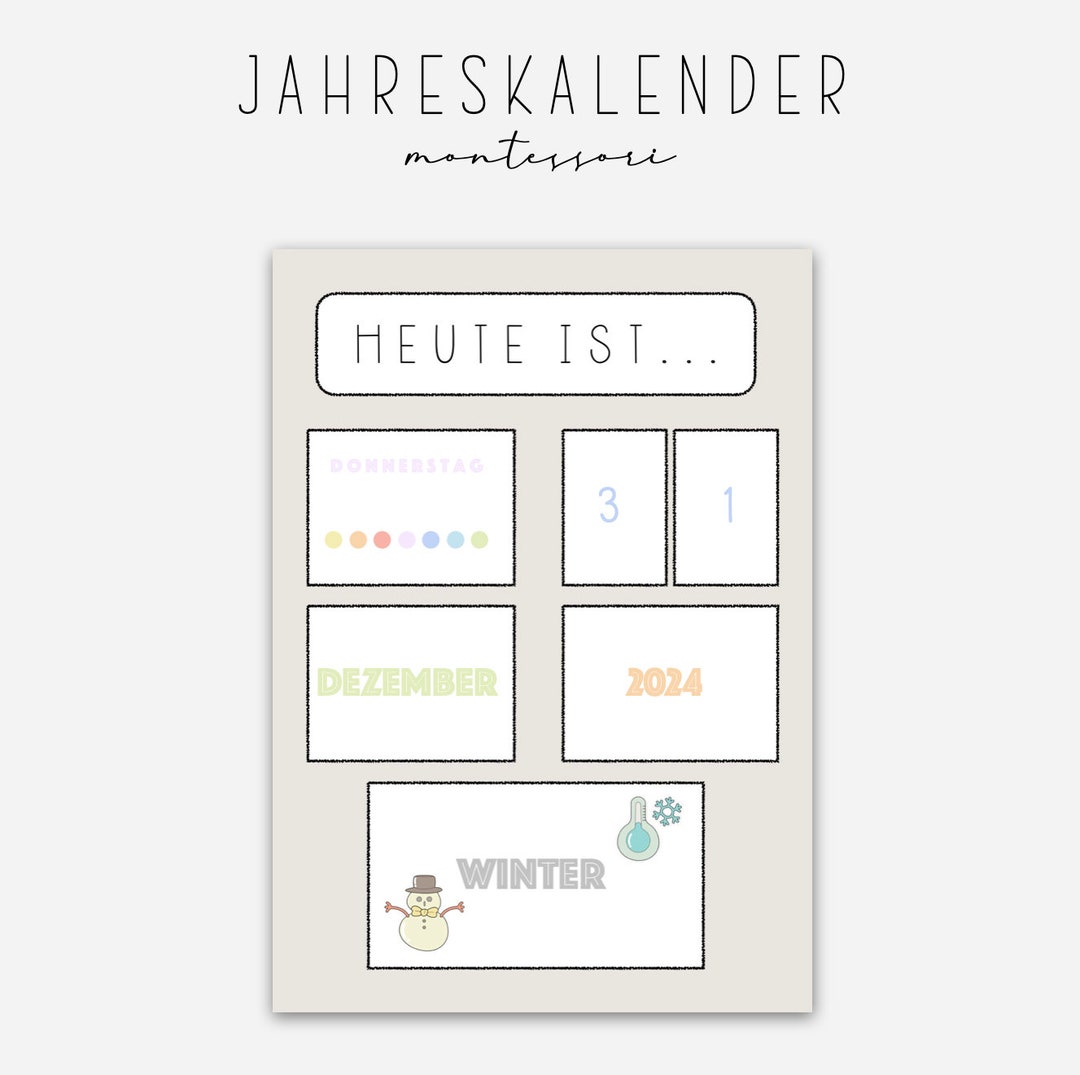 Montessori Annual Calendar, Permanent Calendar for Children, Classroom ...