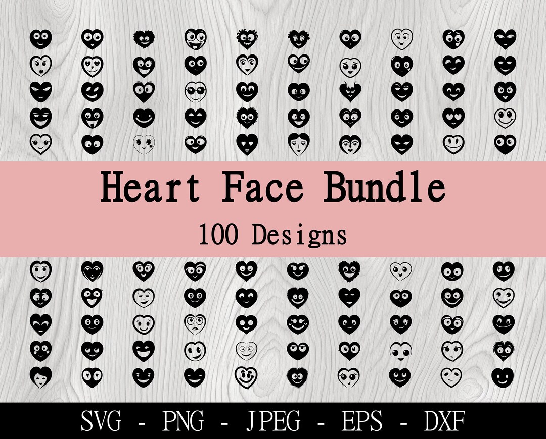 Lovely Heart Face Designs for DIY Projects, Cutting, Cricut, SVG, PNG ...