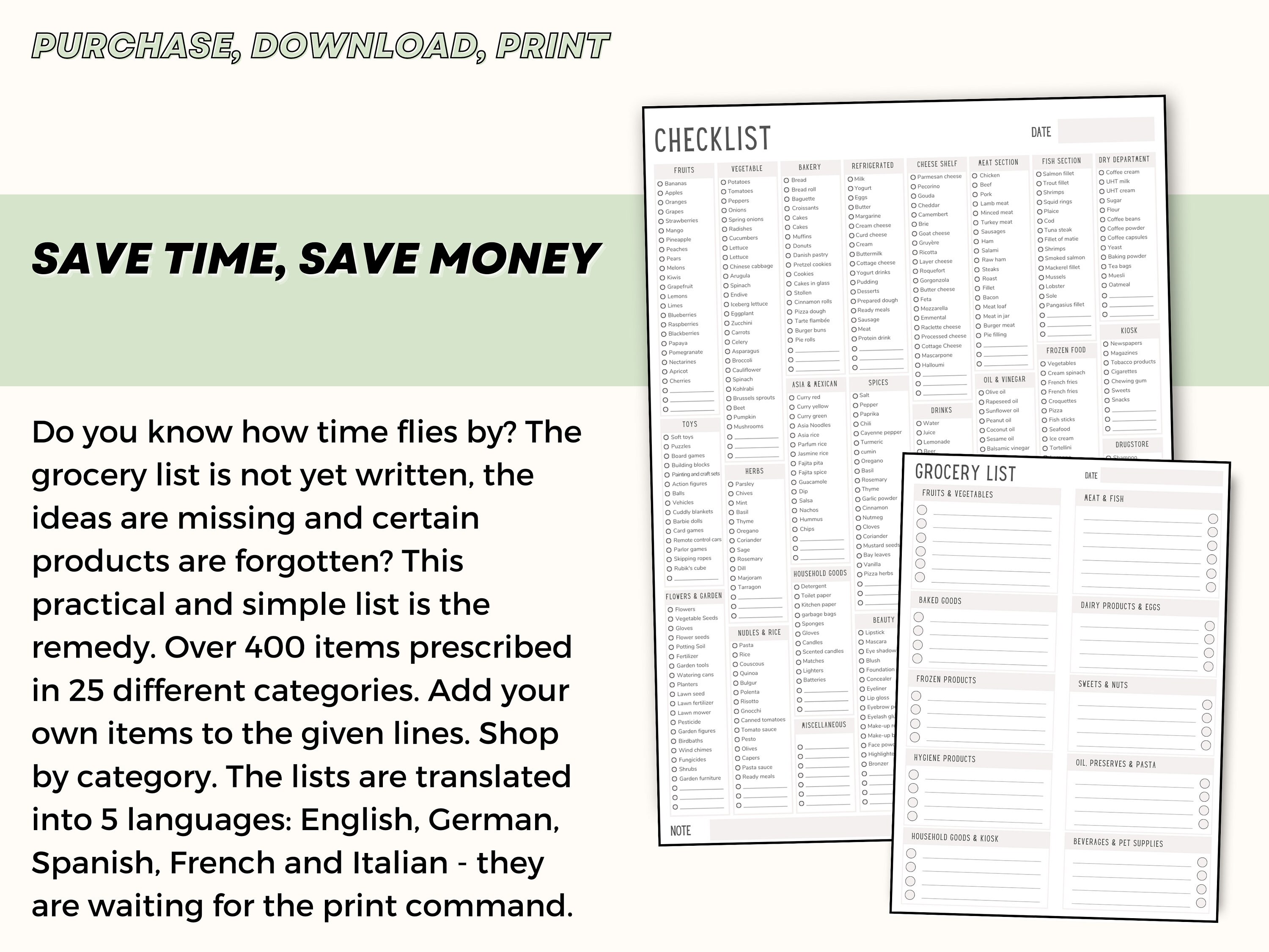 Printable Grocery Checklist, Master Grocery List, Simple Shopping List ...